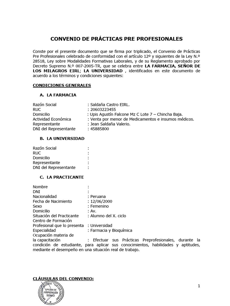 Modelo Convenios Practicas Individuales | PDF | Farmacia