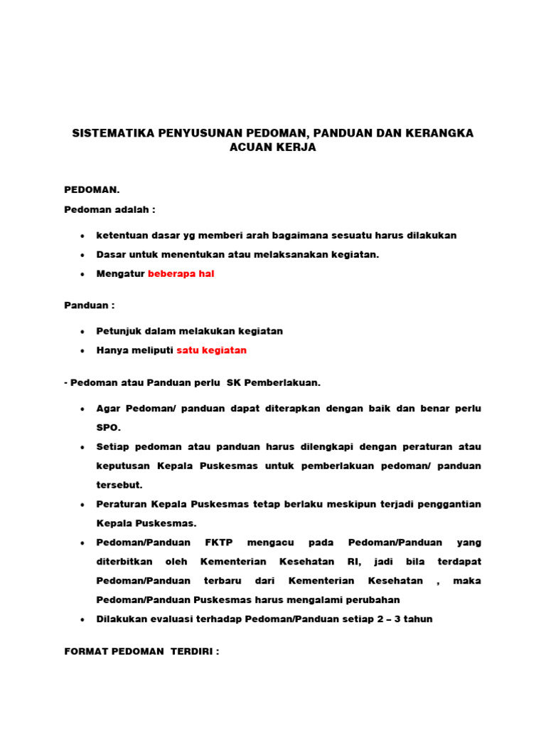 Sistematika Penyusunan Pedoman Dan Panduan Upaya Dan Pelayanan | PDF | Kesehatan Holistik