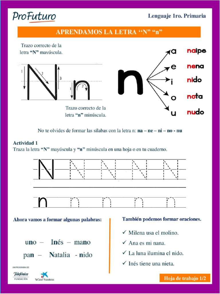 1ro - Aprendamos La Letra N | PDF