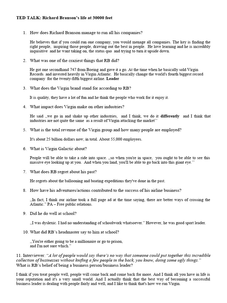 Richard Branson's Business Insights at 30,000 Feet | PDF