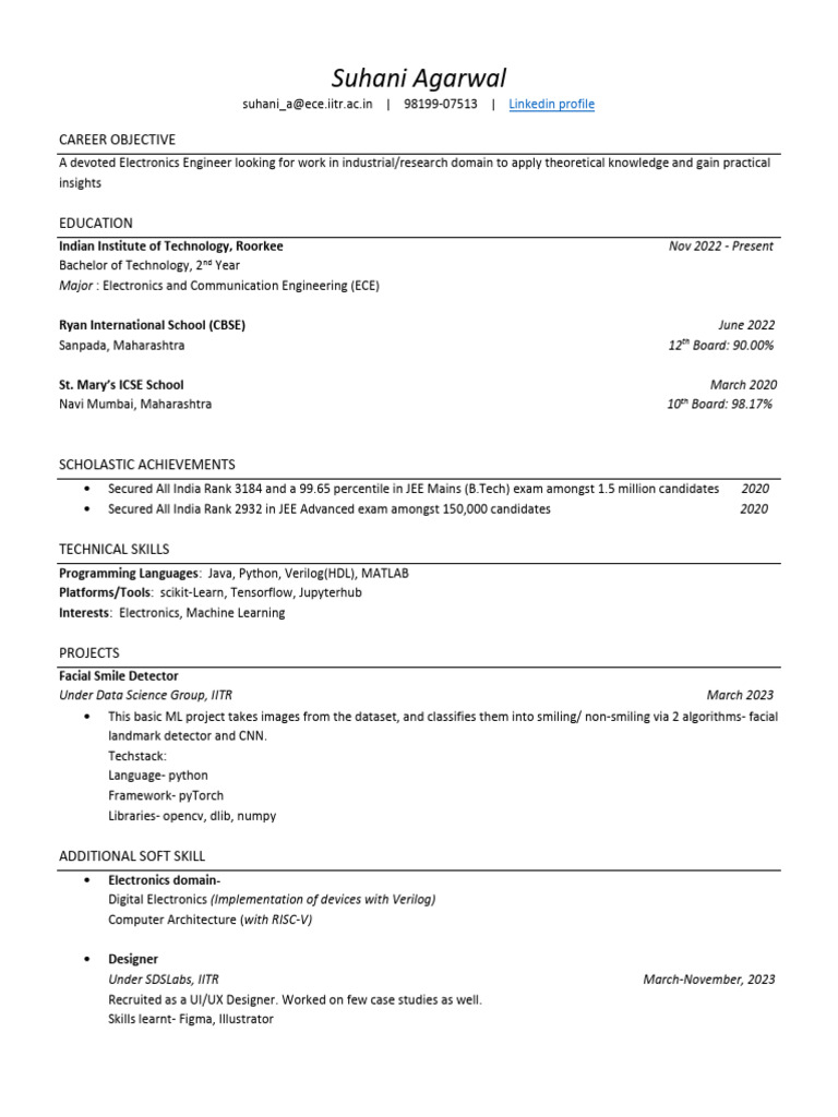 Suhani Agarwal: Career Objective | PDF