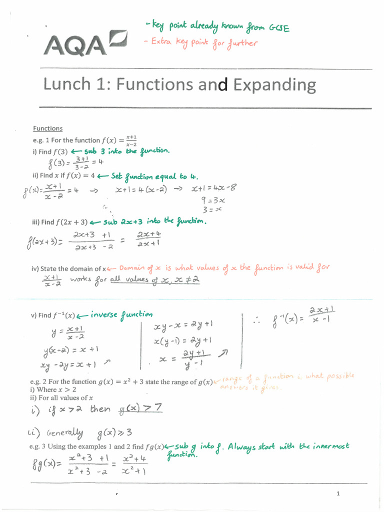 Notes 1 Functions and Expanding For Further Maths | PDF