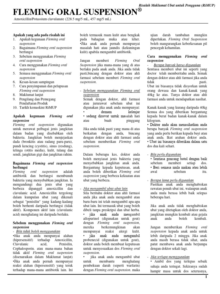 Fleming Oral Suspension Amoxicillin Potassium Clavulanate DKSH MALAYSIA ...