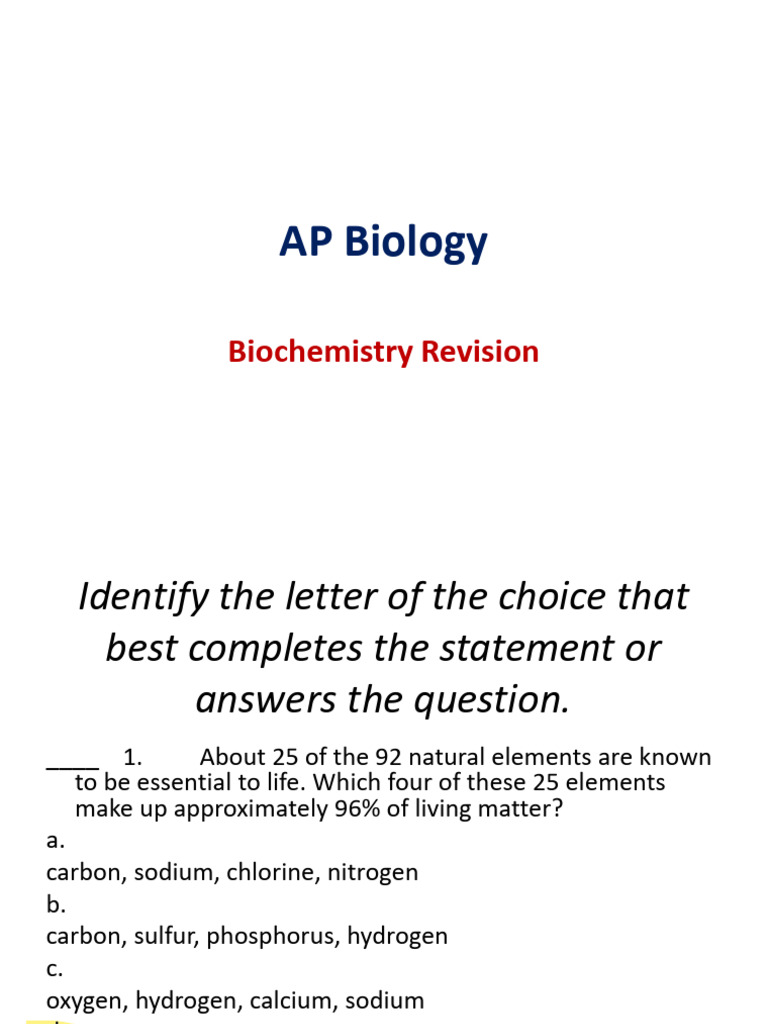 AP Biology - Biochemistry Revision - 2023-2024 | PDF | Protein ...