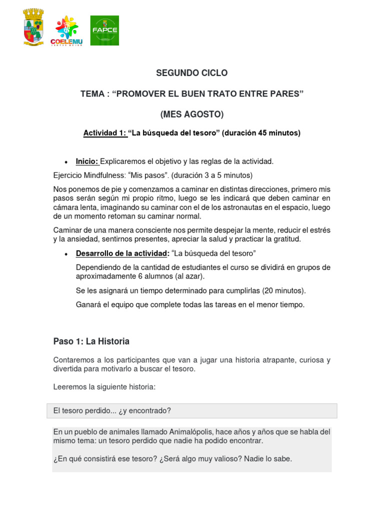Busqueda Del Tesoro Fapce | PDF | Artes del Lenguaje y Comunicación