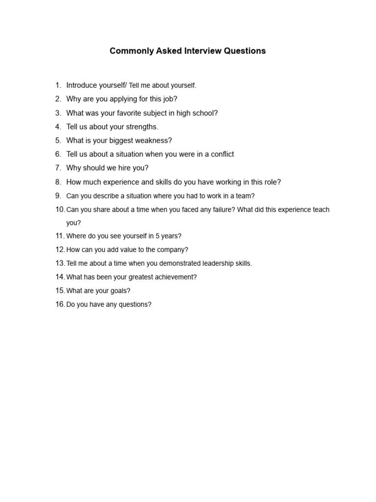 Commonly Asked Interview Questions | PDF Commonly Asked Interview Questions | PDF