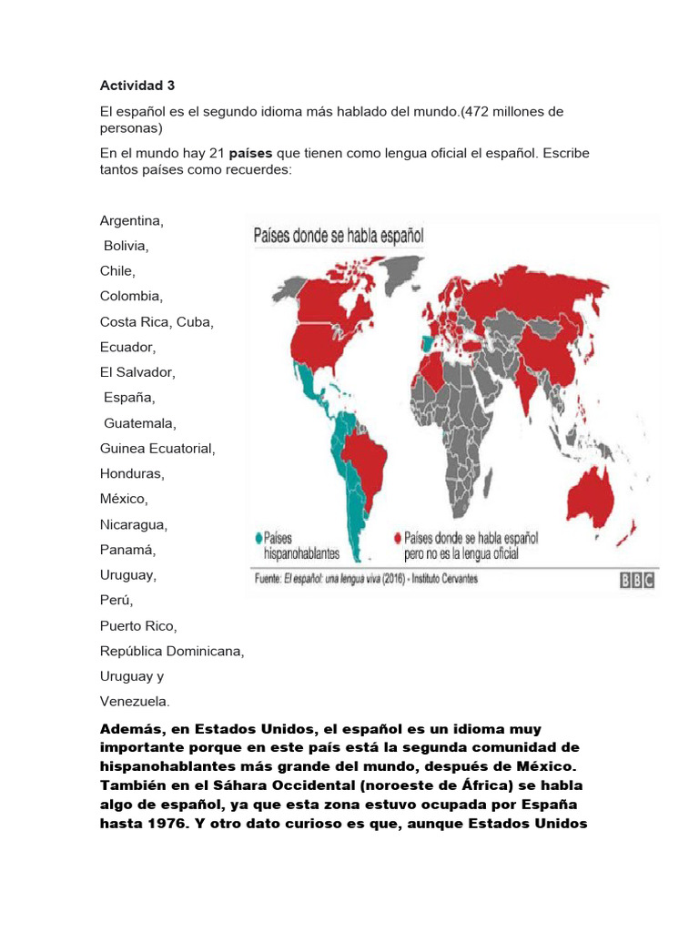 Mapa De Países De Habla Hispana Etiquetado