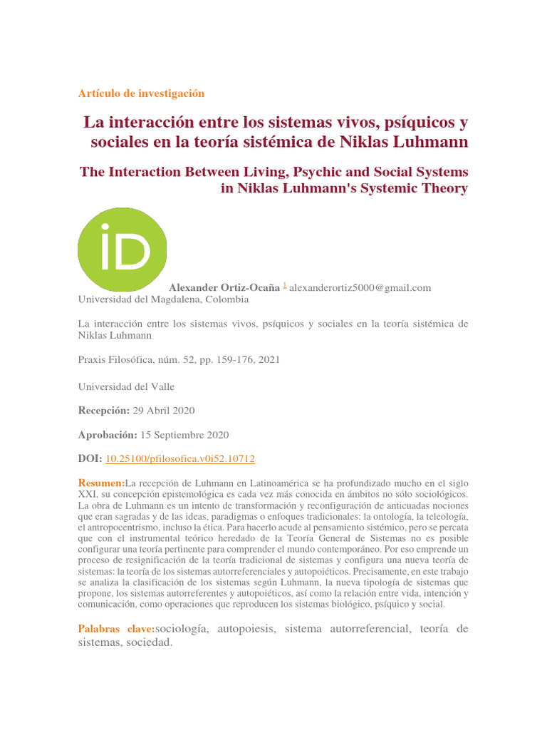 La interaccion entre los sistemas vivos, psíquico y sociales en la ... La interaccion entre los sistemas vivos, psíquico y sociales en la ...