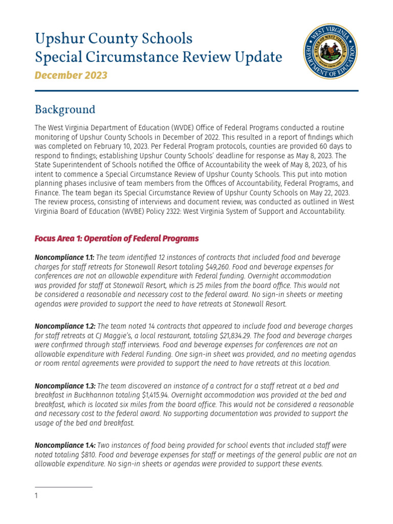 Upshur County Schools Update Report | PDF | Per Diem | Employment Upshur County Schools Update Report | PDF | Per Diem | Employment
