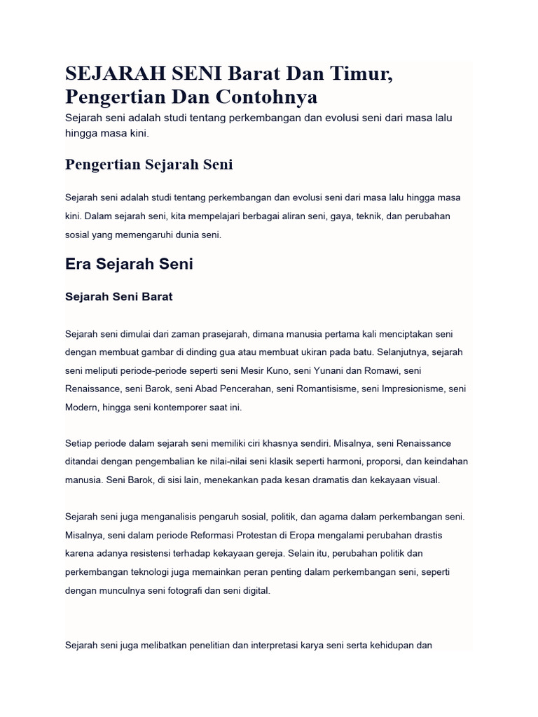 SEJARAH SENI Barat Dan Timur | PDF