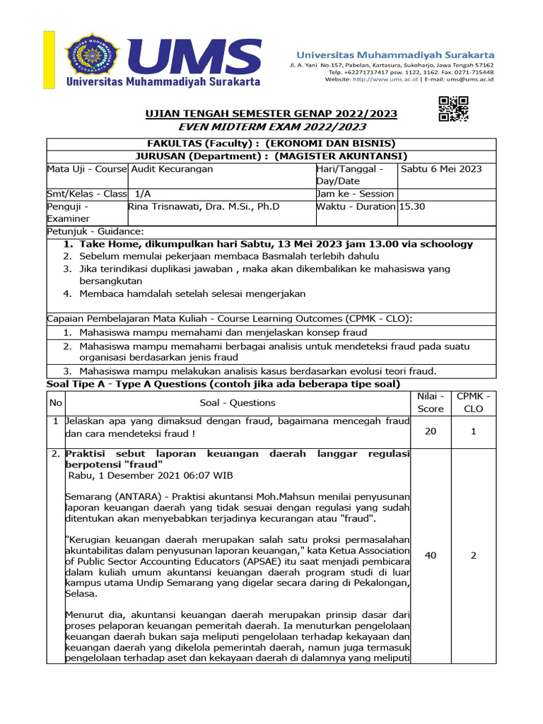 Soal Uts Fraud 6 Mei 2023 | PDF