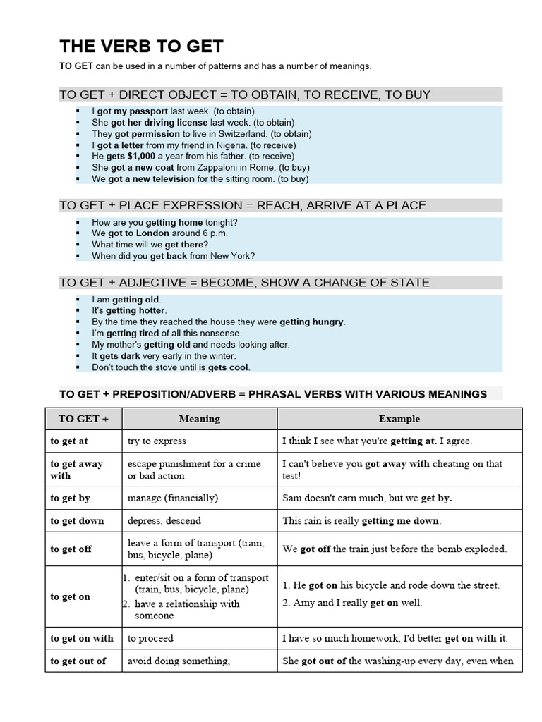verb 'get' | PDF | Verb | Adverb