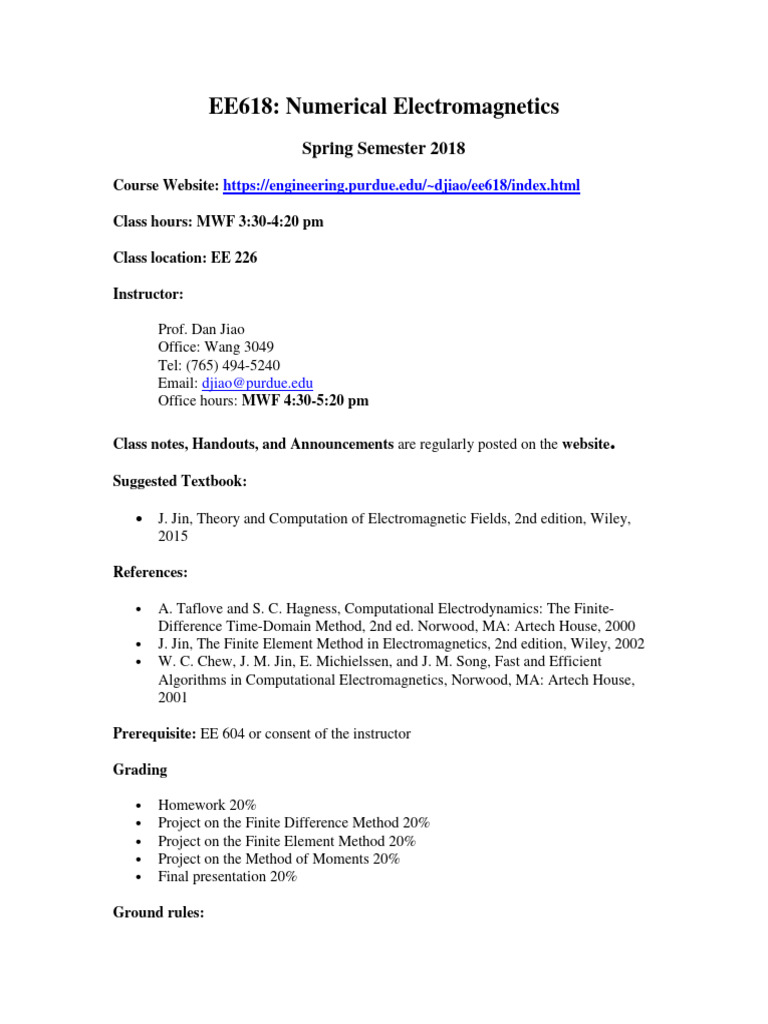 2018 - EE618 Numerical Electromagnetics | PDF