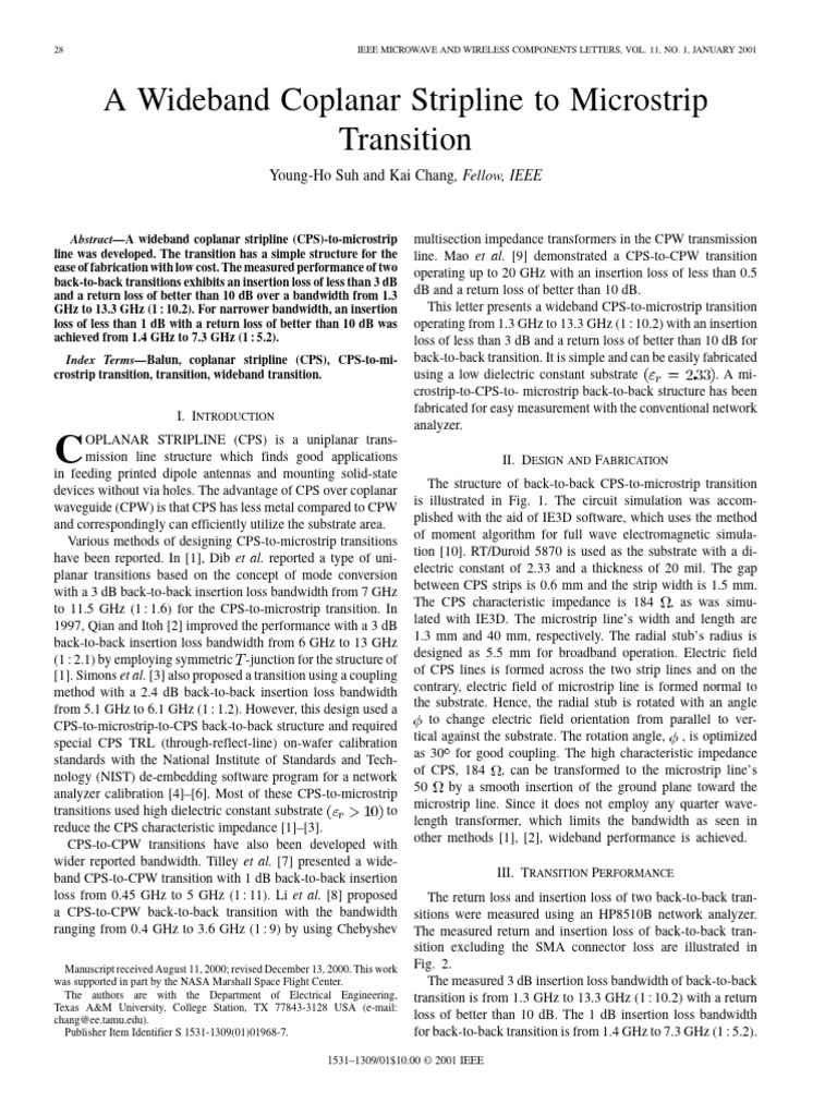 Wideband CPS to Microstrip Transition | PDF | Microwave | Broadcast ...