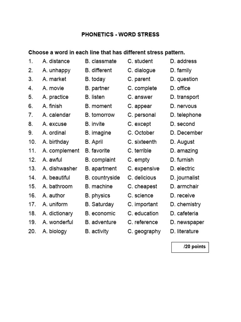 Phonetics Word Stress 1 - 85464 | PDF