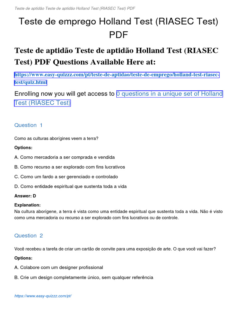 holland-test-riasec-test | PDF | Riqueza | Tipo de personalidade