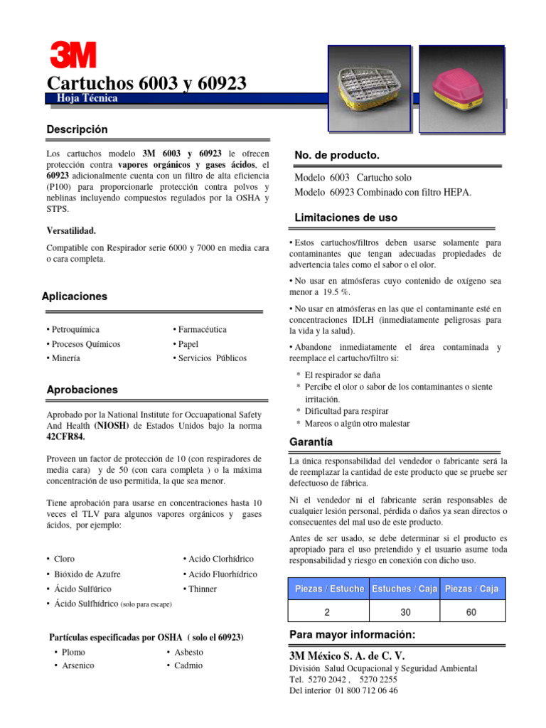 Cartuchos 6003 y 60923: Hoja Técnica | PDF | Ácido | Contaminación
