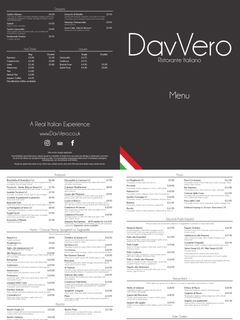 Davvero Main Menu 2 | PDF | Tomato Sauce | Italian Cuisine