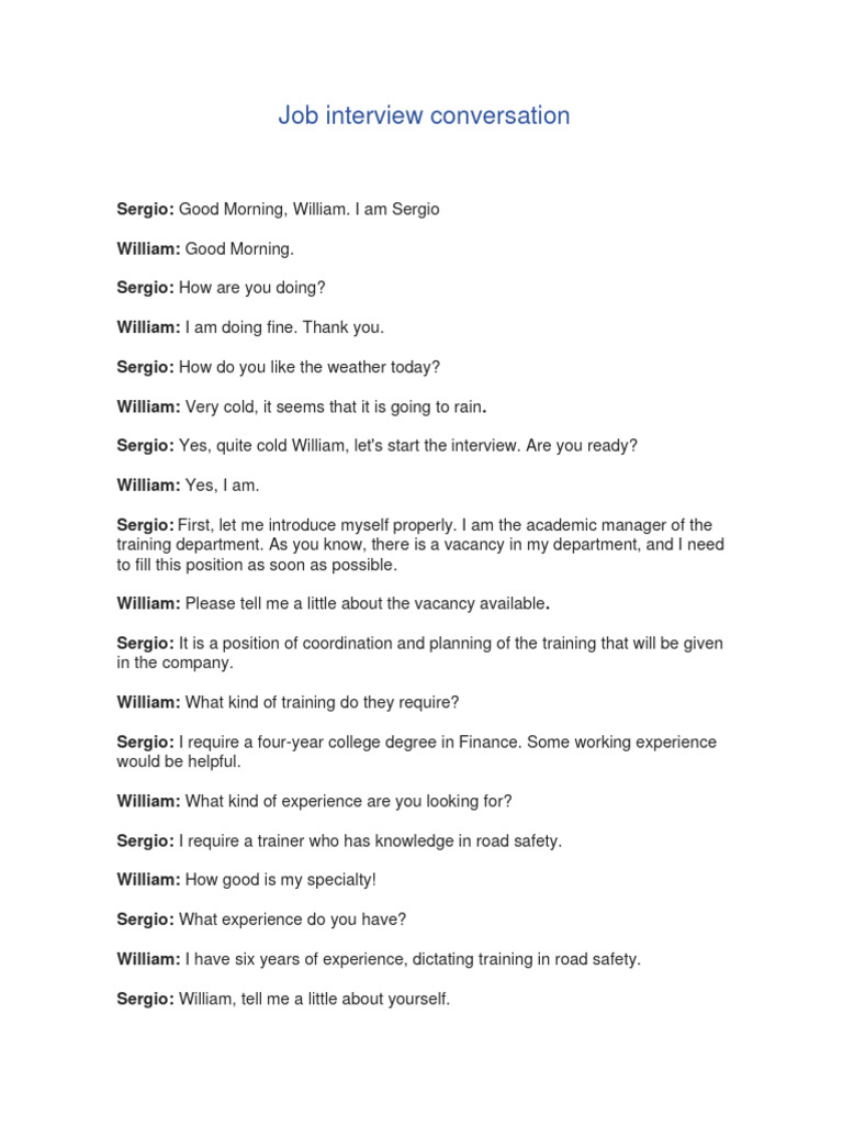 Entrevista de trabajo - Job interview conversation | PDF