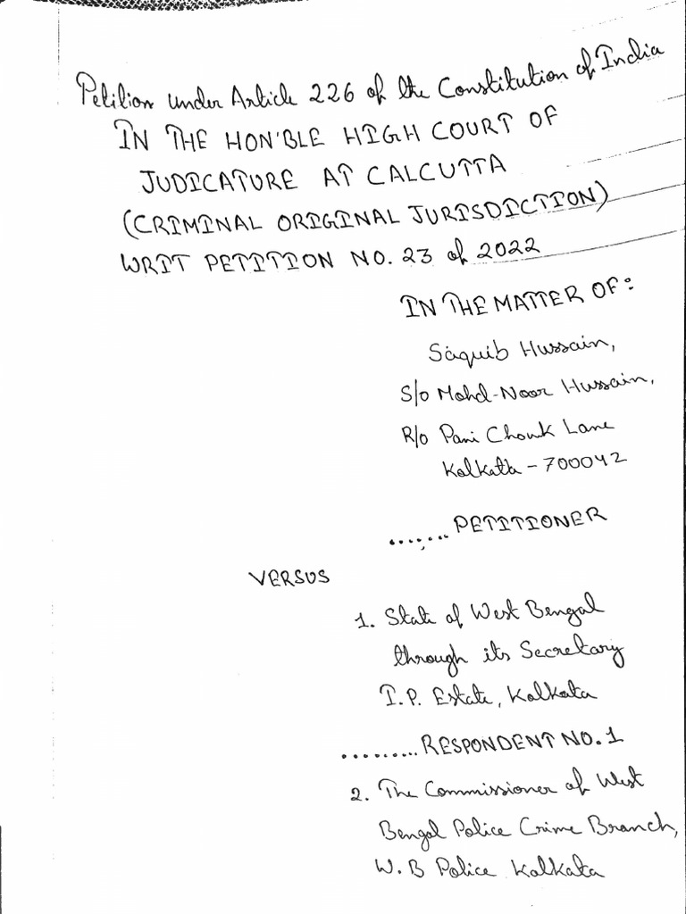 Writ Petition Under Article 226 of Constitutional of India (Criminal Jurisdiction) | PDF
