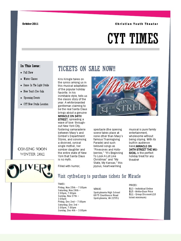 Cyt Times: Tickets On Sale Now!! | PDF | Christmas | Leisure