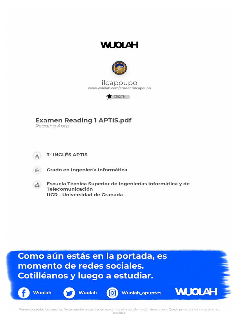 Examen Reading 1 APTIS | PDF