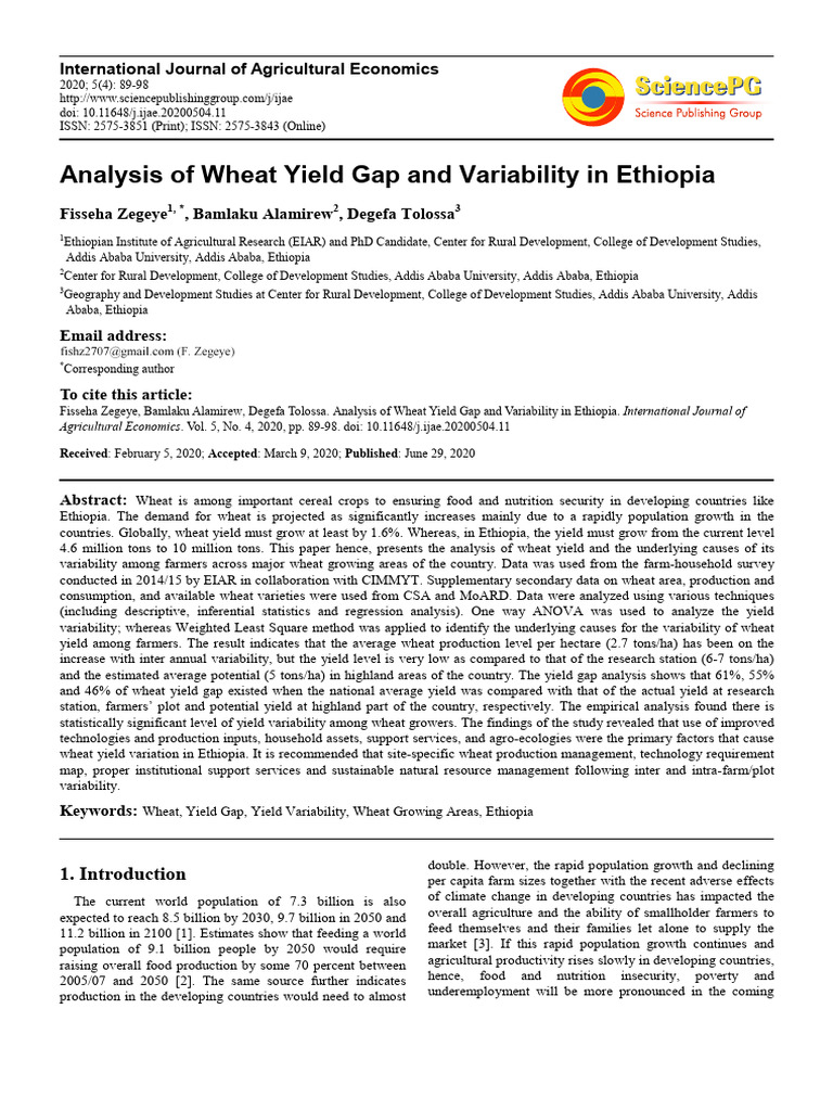 Analysis of Wheat Yield Gap and Variabil | PDF | Coefficient Of Determination | Wheat