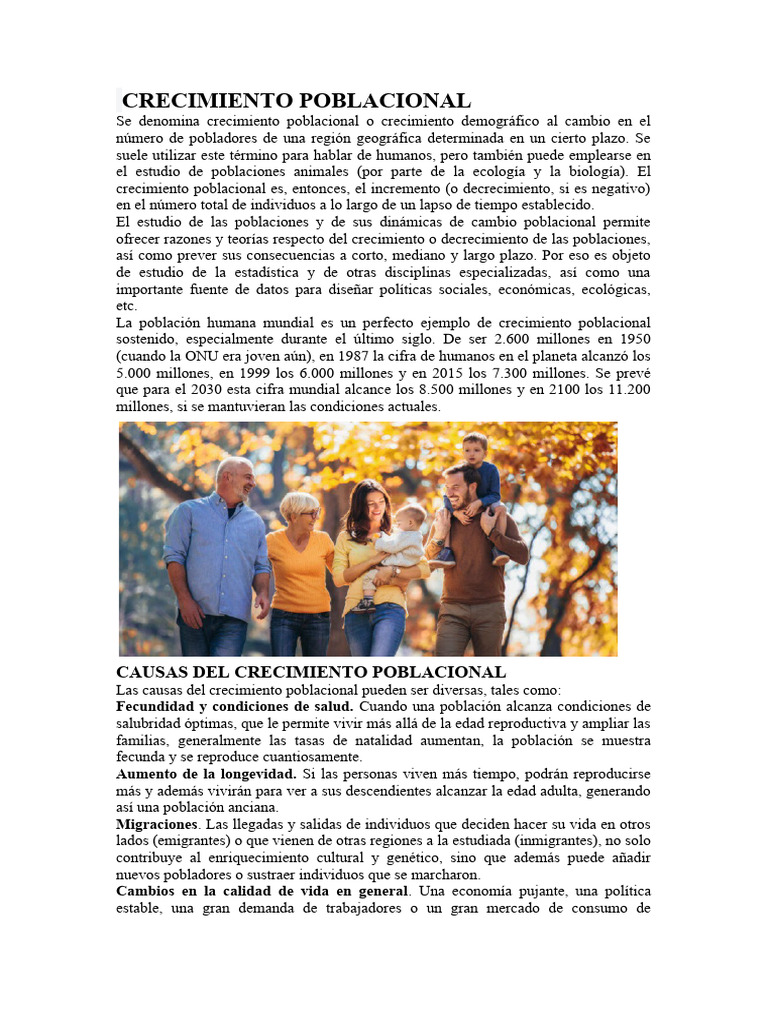 Crecimiento Poblacional: Causas y Consecuencias | PDF | Población ...