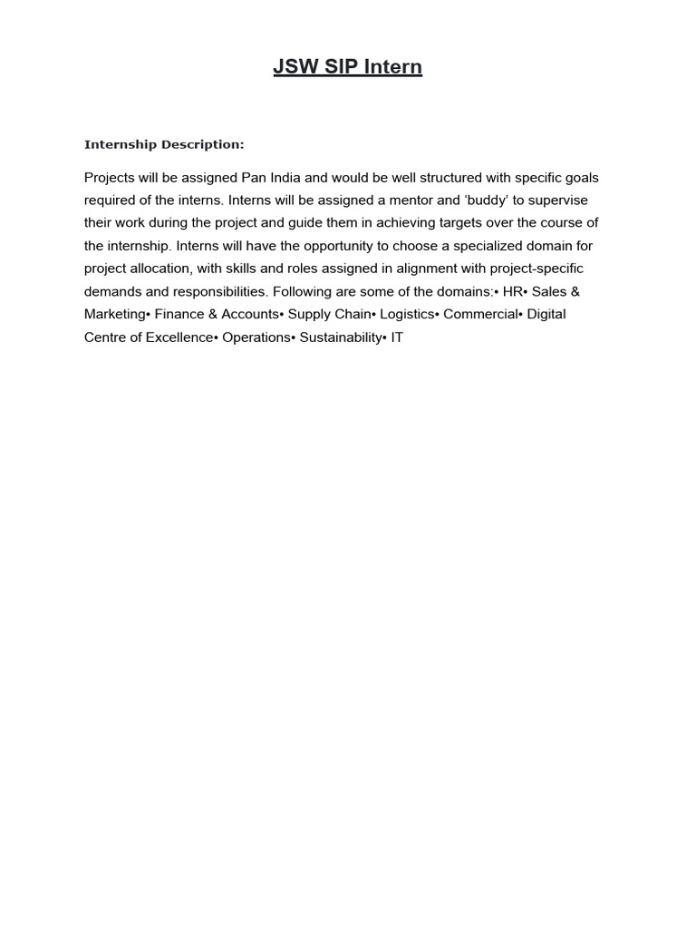 JSW SIP Internship Overview | PDF | Business