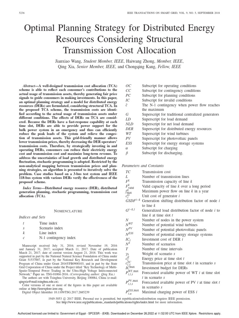 Optimal Planning Strategy For Distributed Energy Resources Considering Structural Transmission ...