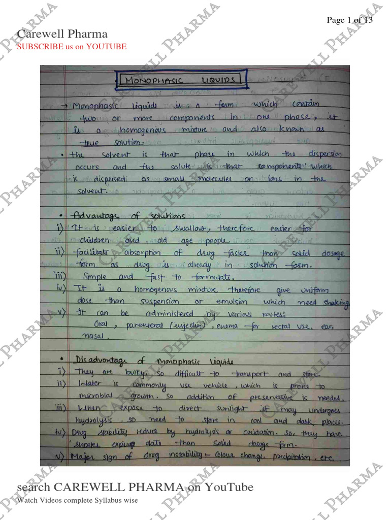 Unit 3, Pharmaceutics 1, B Pharmacy 1st Sem, Carewell Pharma | PDF