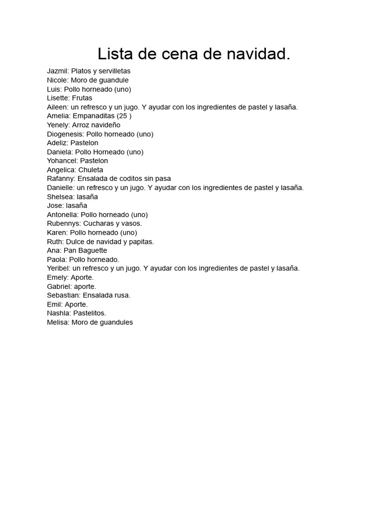 Lista de Cena de Navidad-1 | PDF