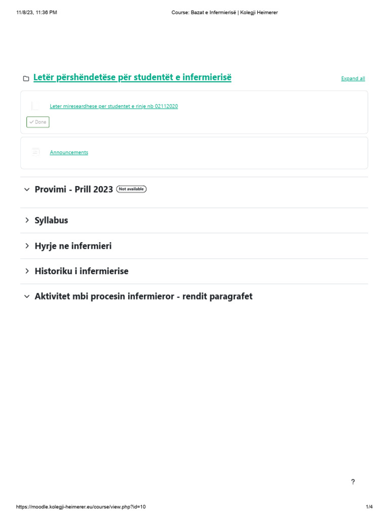 Course - Bazat e Infermierisë - Kolegji Heimerer | PDF