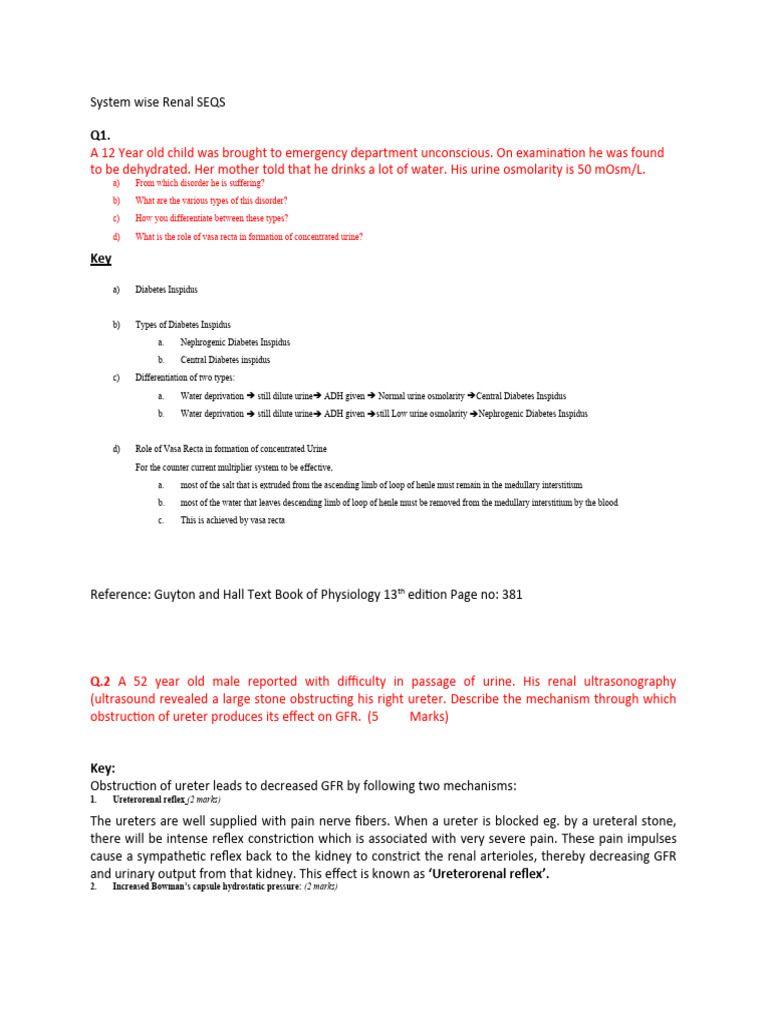 Renal Physiology Notes | PDF | Kidney | Angiotensin
