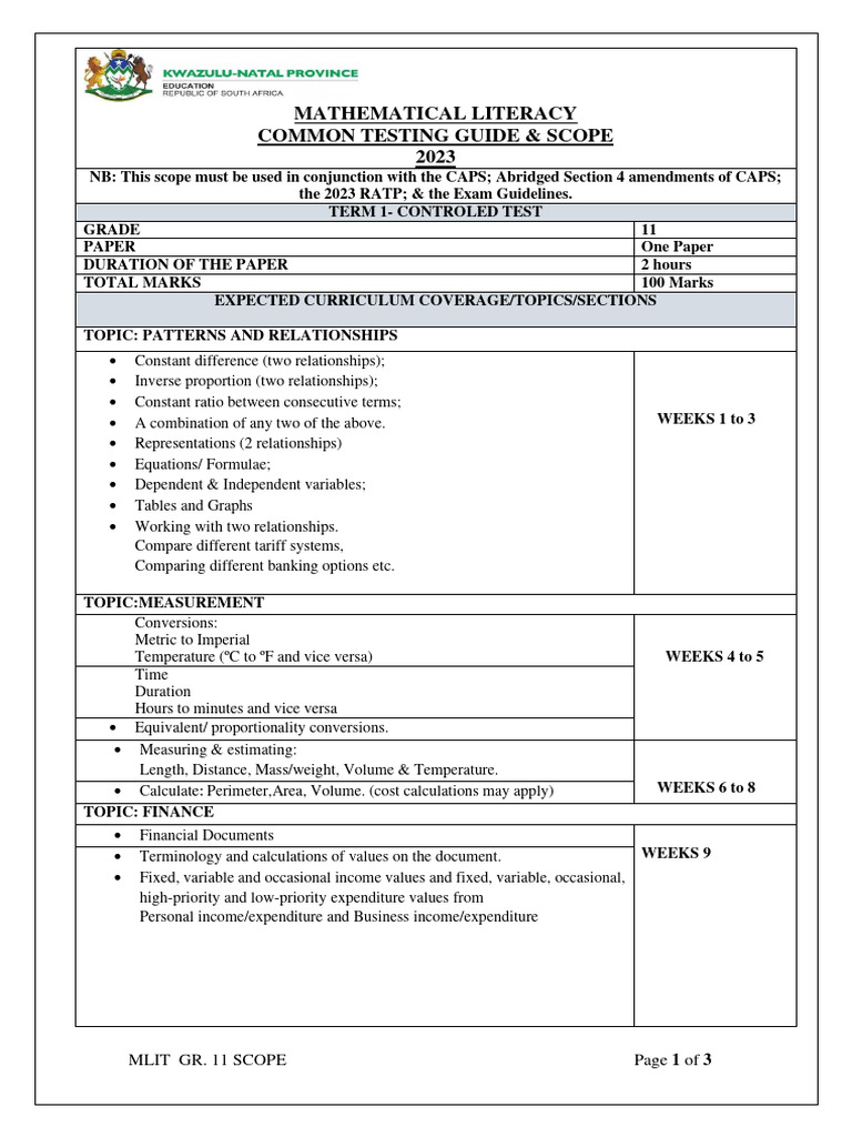 2023 Grade 11 KZN Mathematical Literacy Scope | Download Free PDF ... 2023 Grade 11 KZN Mathematical Literacy Scope | Download Free PDF ...
