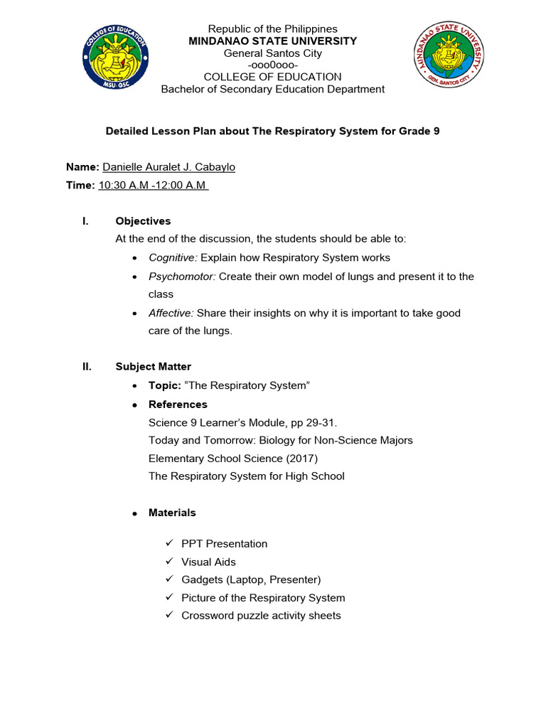 Lesson Plan - Dani | PDF | Respiratory Tract | Respiratory System