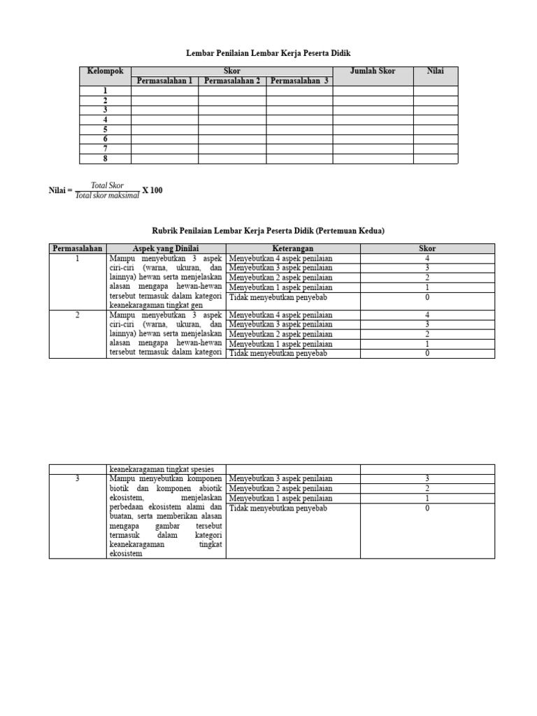 Rubrik Penilaian Asesmen Formatif LKPD 10.1 | PDF