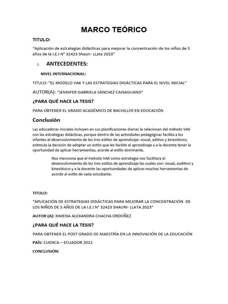 MARCO TEÓRICO Completo | PDF | Enseñando | Aprendizaje