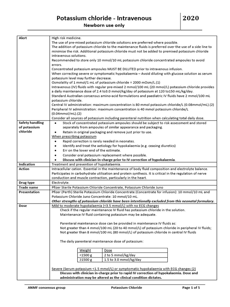 Potassium-Chloride-Intravenous ANMF1.0 20201208 | PDF | Intravenous ...