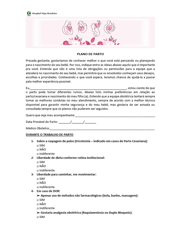 Plano-de-Parto | PDF | Parto | Gravidez