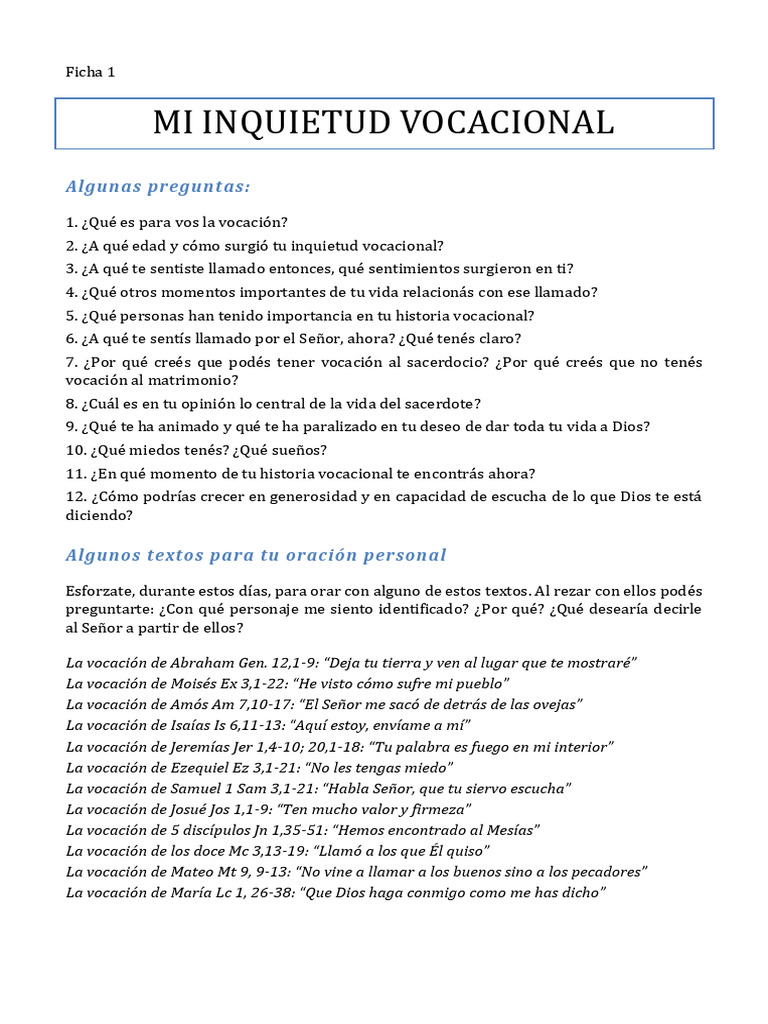 Inquietud Vocacional y Reflexiones | PDF