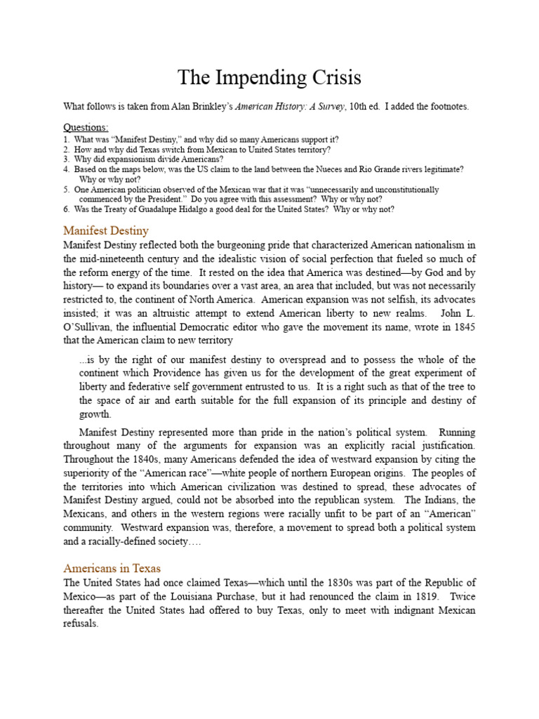 Manifest Destiny and Mexican War | PDF | Politics Of The United States ...