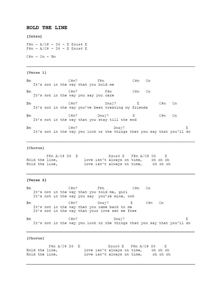 Hold The Line | PDF | Song Structure | Oral Literature