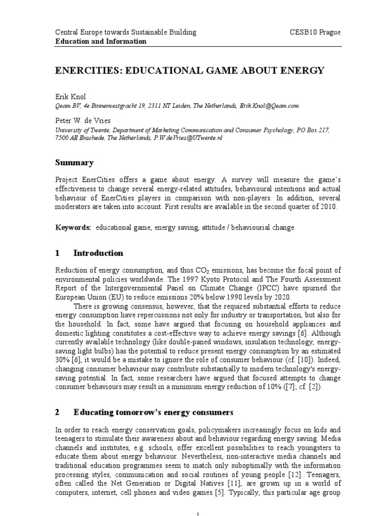 Enercities: Educational Game About Energy: Education and Information ...