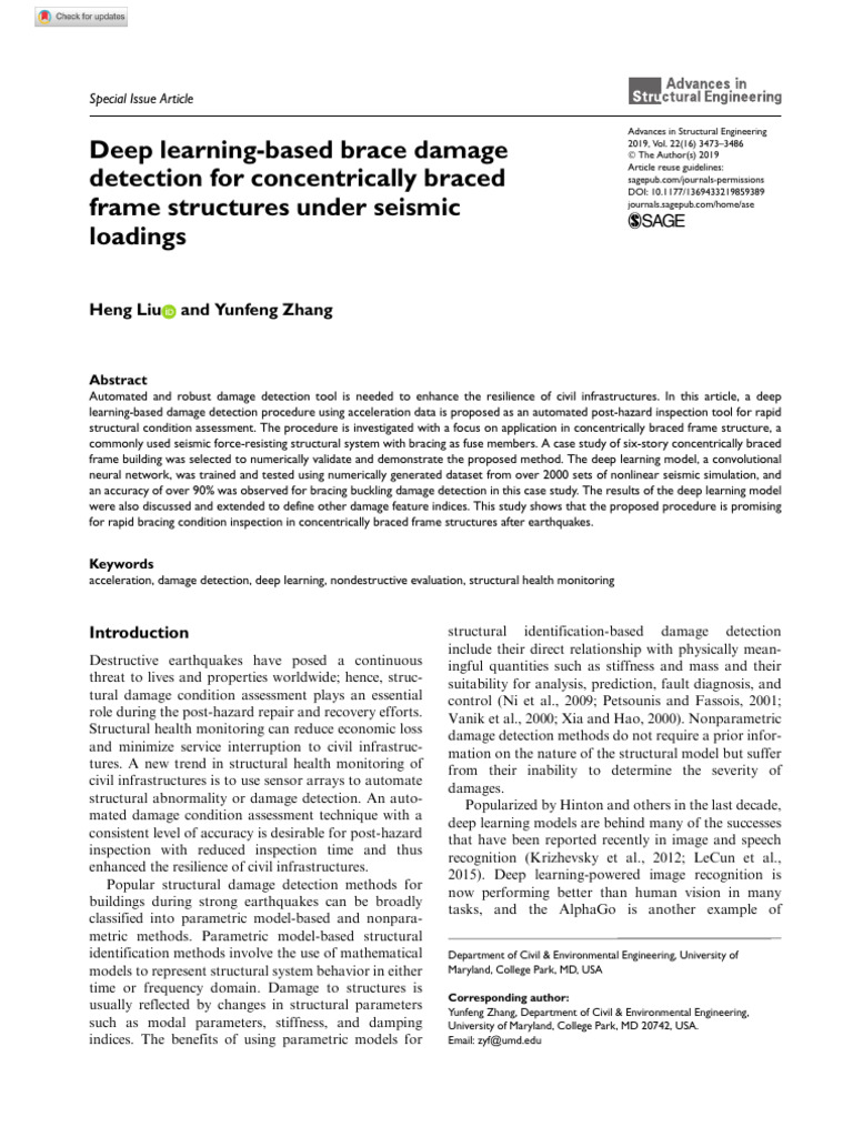 Liu Zhang 2019 Deep Learning Based Brace Damage Detection For Concentrically Braced Frame ...