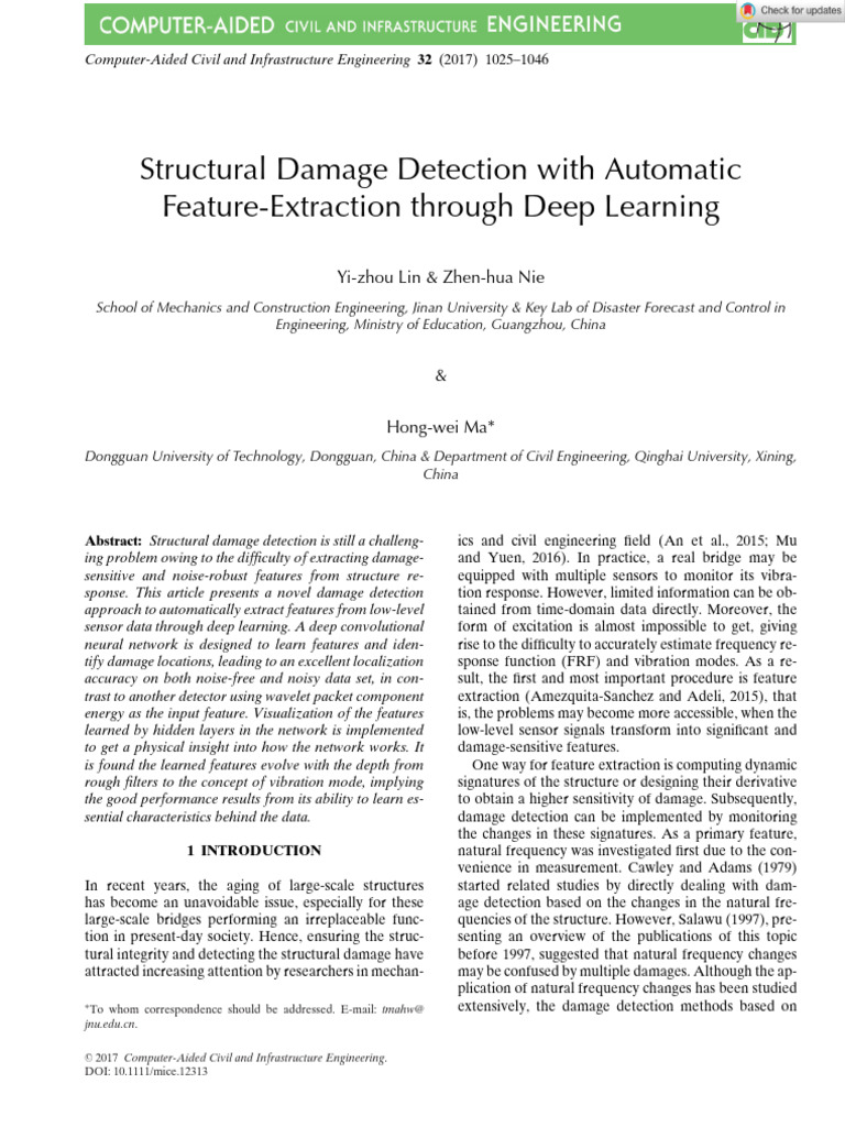 Computer Aided Civil Eng - 2017 - Lin - Structural Damage Detection With Automatic Feature ...