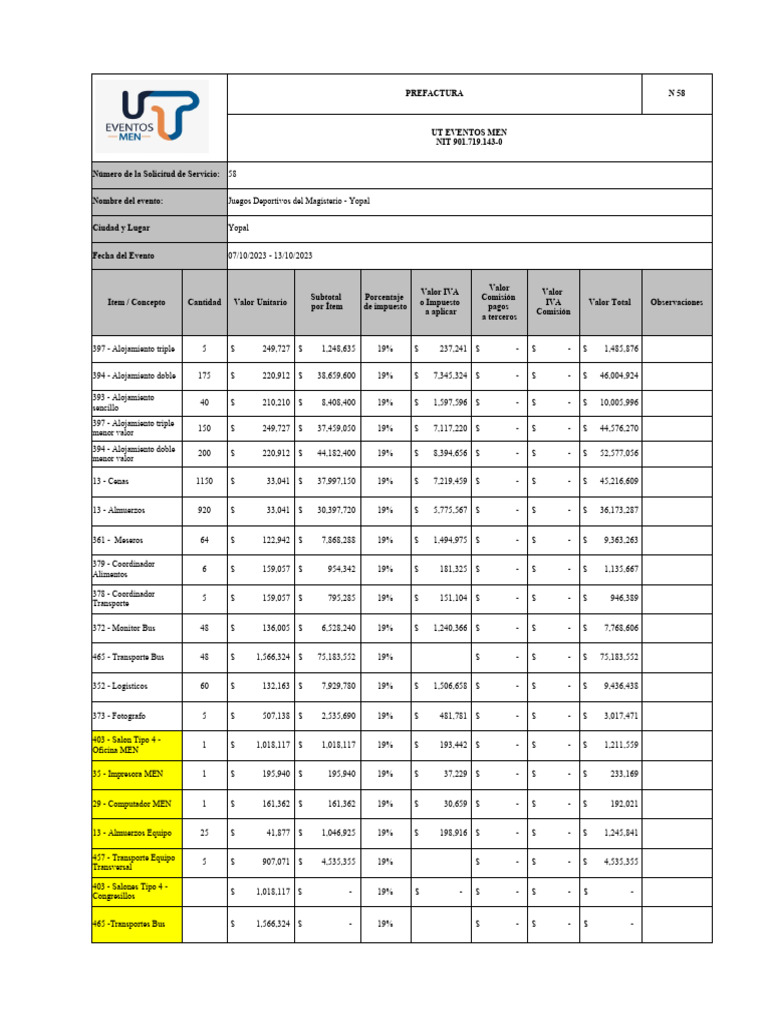 Evento N°58 PREFACTURA | PDF | Diseño