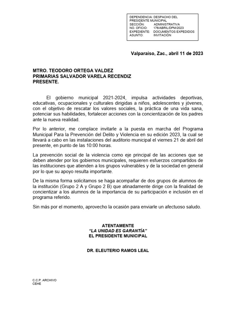 Oficio Invitacion A Evento | PDF