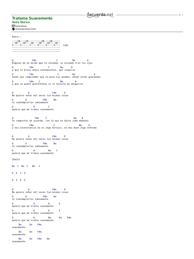 Tratame Suavemente, Soda Stereo - Acordes | PDF | La música rock