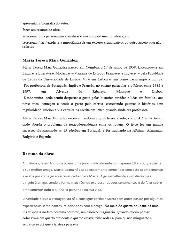 Biografia e Análise de A Lua de Joana | PDF | Tempo | Família